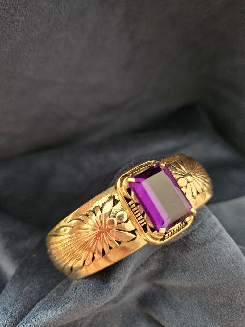 Native American Robert Kelly Signed 14K Gold and Amethyst Cuff - Etsy