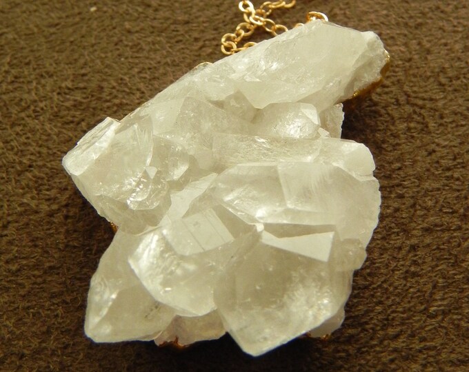 Large Crystal Quartz Cluster and Gold Fill Necklace 14kt - Etsy