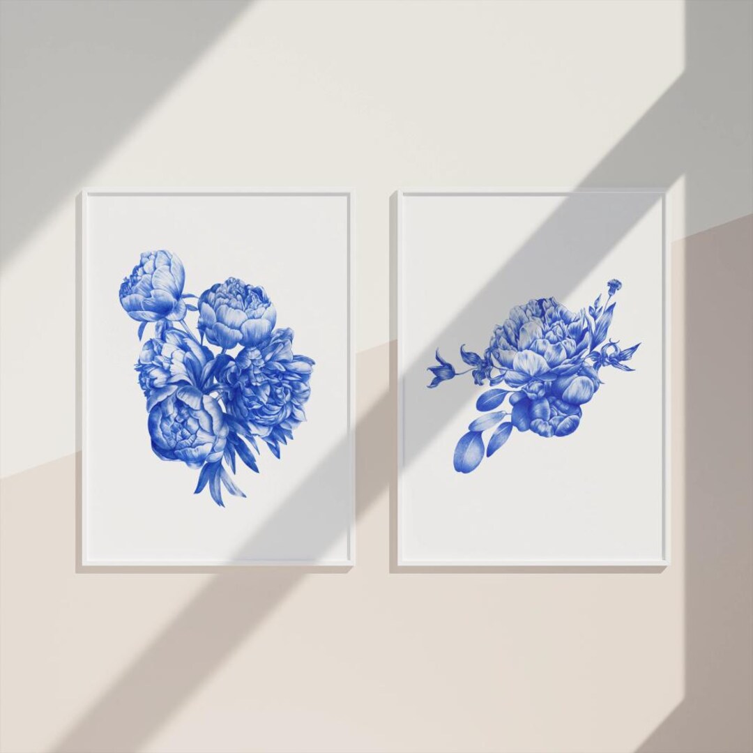 Poster Set A3 Blue Flowers Sustainable Posters With Hand-painted ...