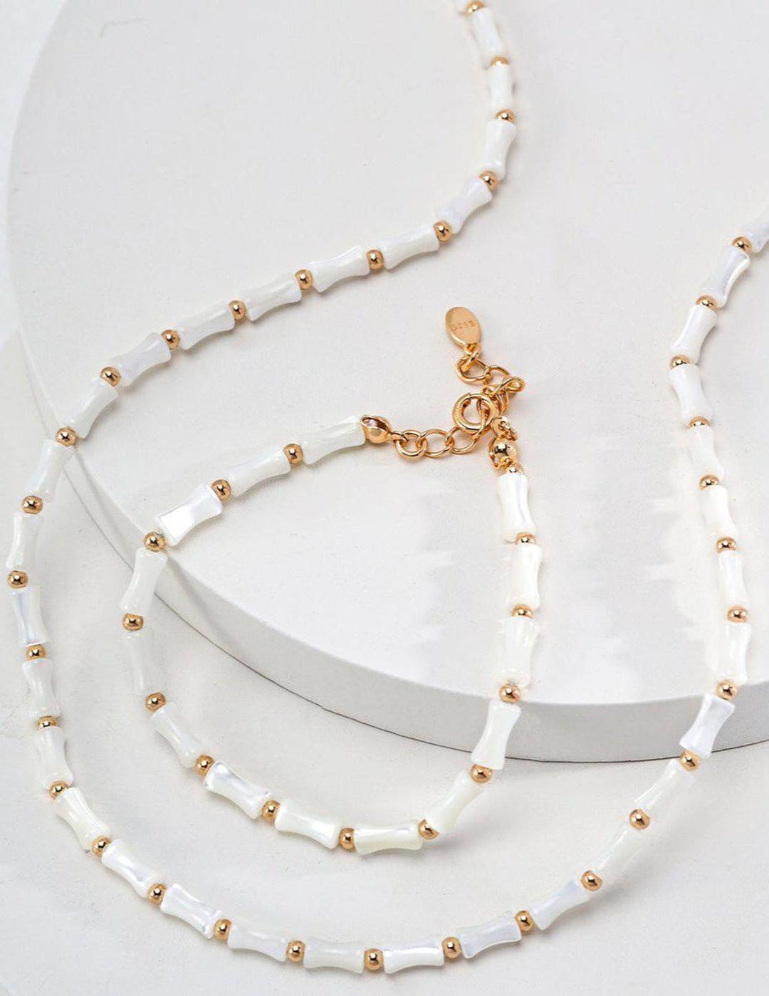 Bamboo Reef Set – Gold-plated Silver and Delicate Conch Shell Unite in ...