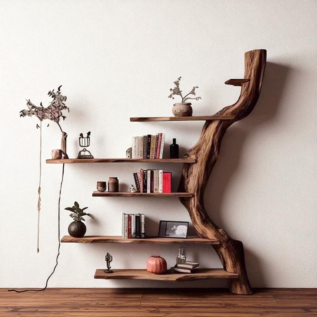 Rustic Tree Bookshelf | Unique Wooden Wall Shelf With Branch Design ...