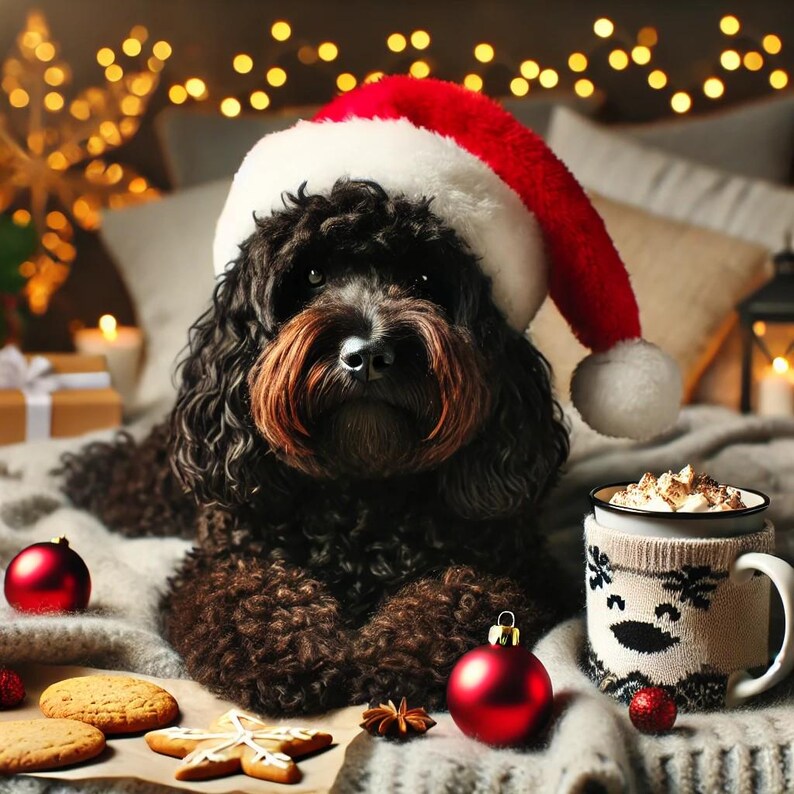 Black Cockapoo Wearing a Santa Hat - Etsy