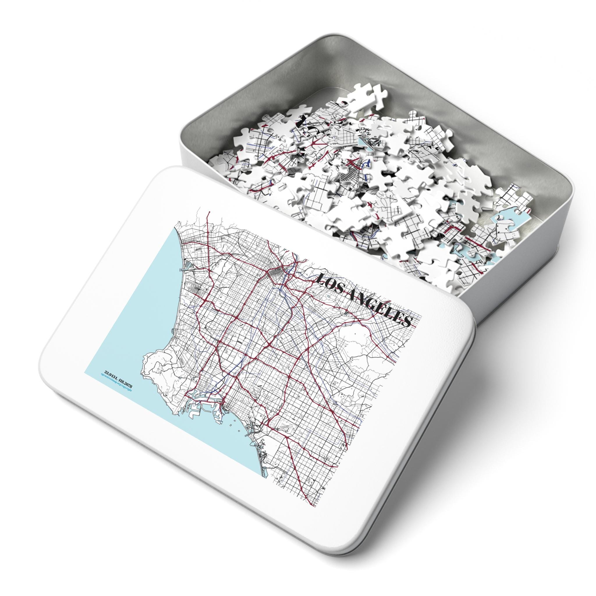 City of Los Angeles Map Jigsaw Puzzle, Train and Freeway Lines, 30-1000 ...