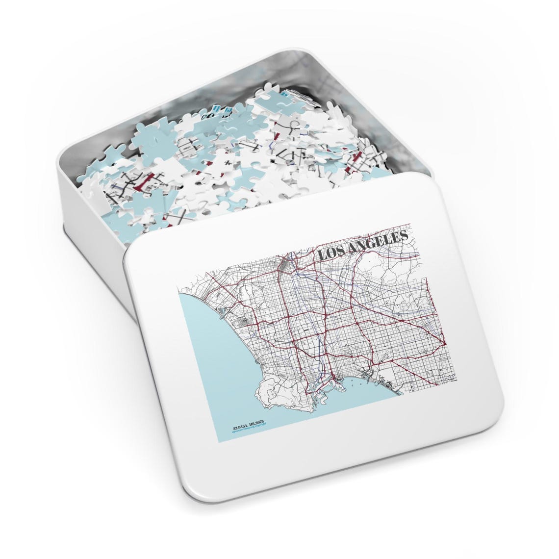 City of Los Angeles Map Jigsaw Puzzle, Train and Freeway Lines, 30-1000 ...