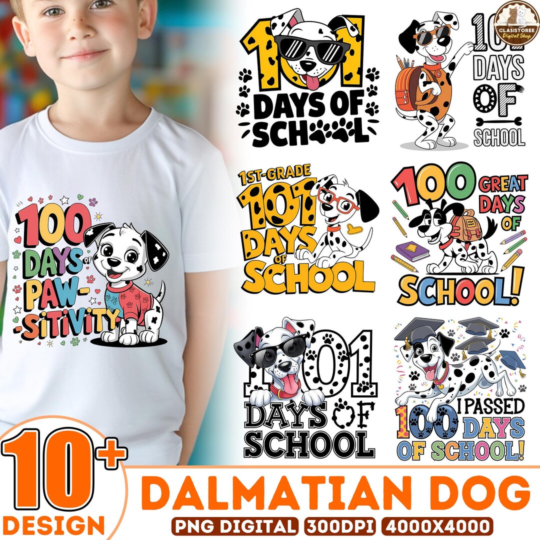 10 101 Days of School Dalmatian Dog Clipart, Happy 100 Days Png Bundle ...