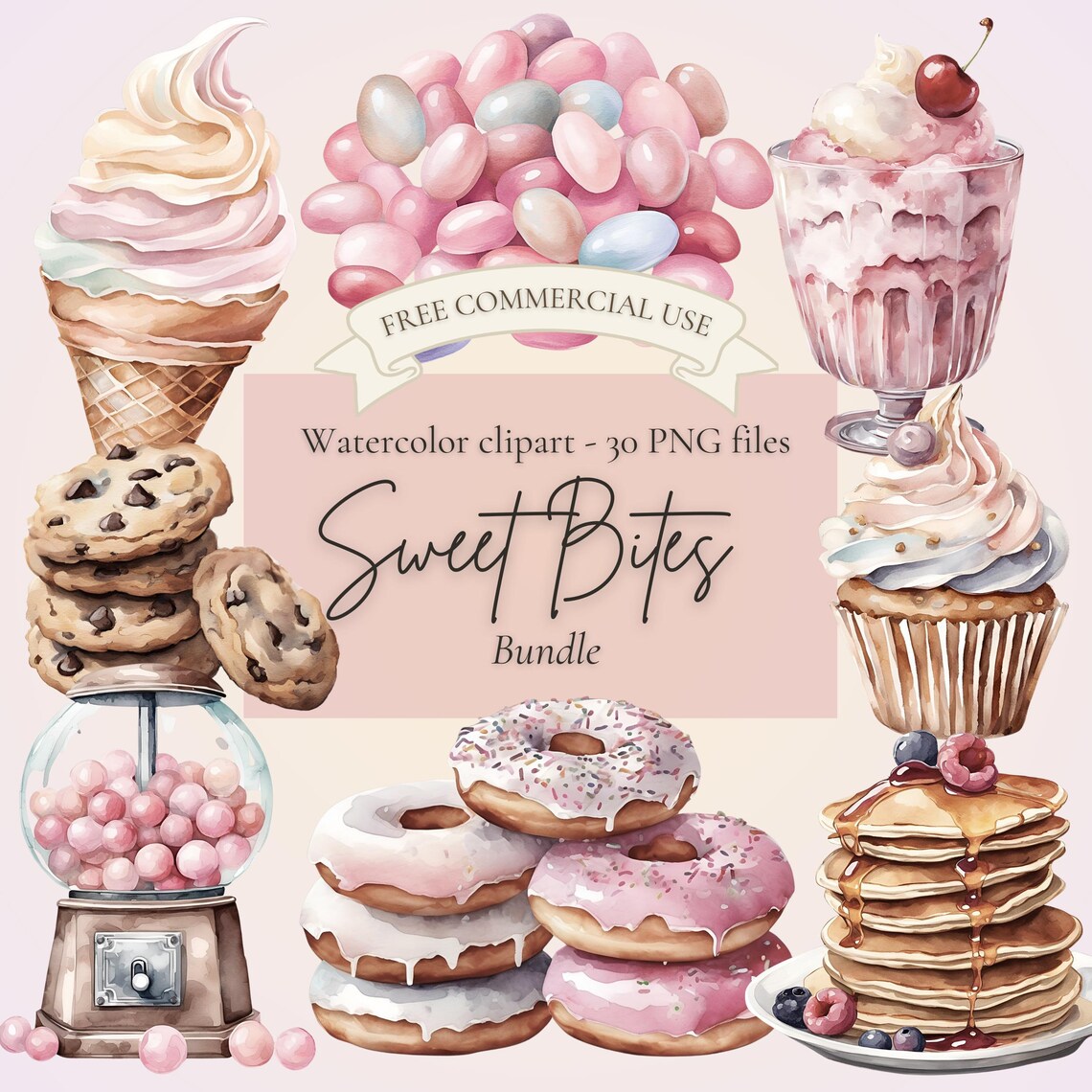 Pastel Candy Clipart, Candy Land Clipart, Watercolor Sweets Clipart ...