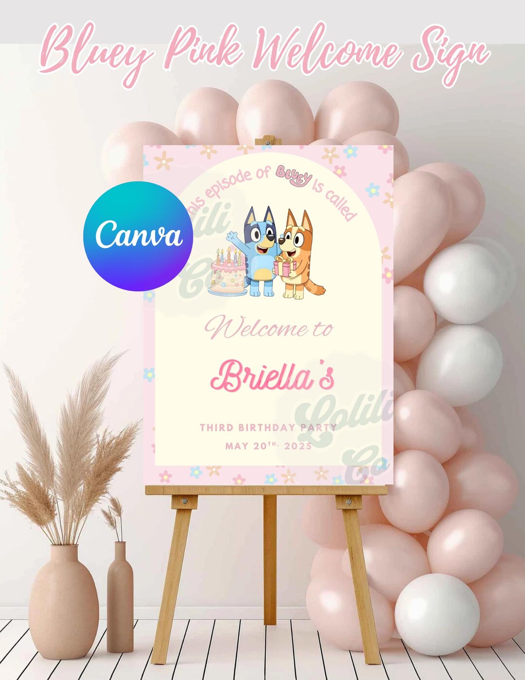 Bluey Welcome Sign Birthday | Bluey Pink Birthday Party | Girl Birthday ...