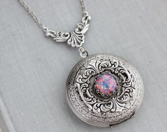 Opal locket necklace | Etsy