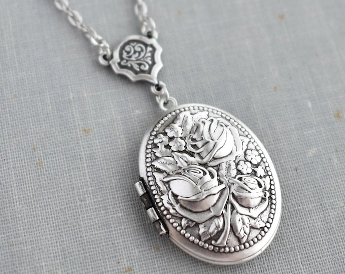 Silver Floral Locket Necklace - Etsy