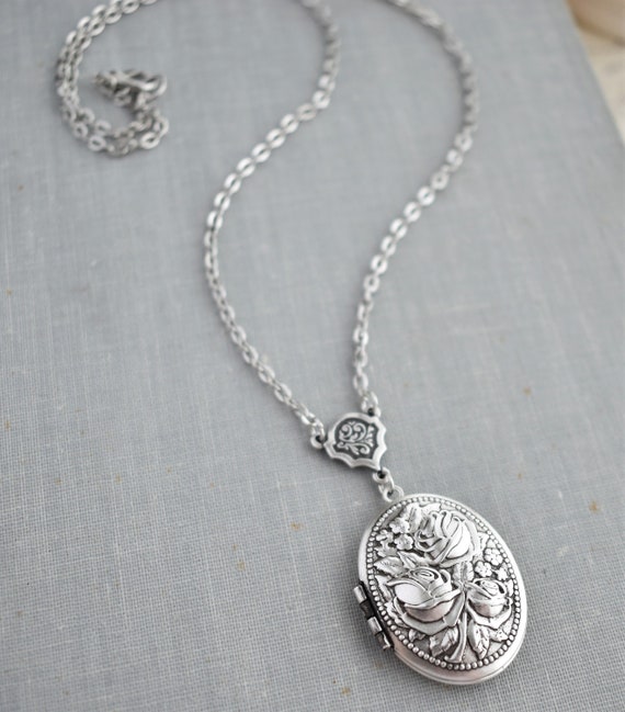 Silver Floral Locket Necklace - Etsy