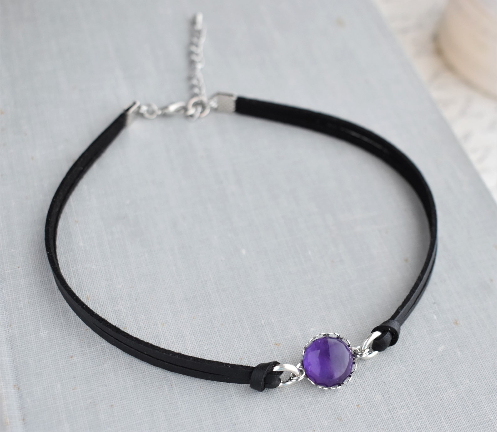 Amethyst Choker. 14 Leather Colors to Choose From - Etsy