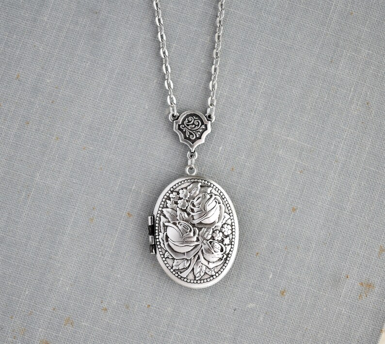 Silver Floral Locket Necklace - Etsy