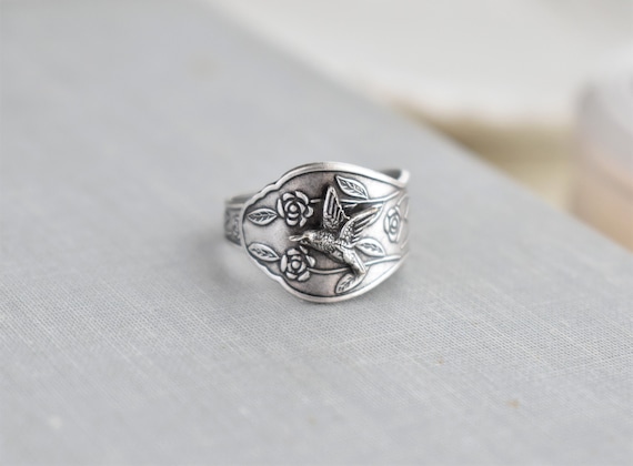 Hummingbird Spoon Ring. Floral Spoon Ring - Etsy
