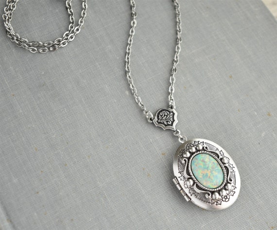 Mint Opal Locket Necklace. 8 Opal Colors to Choose From - Etsy
