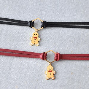 Gingerbread Man Christmas Choker. Gold Stainless Steel. 14 Leather ...
