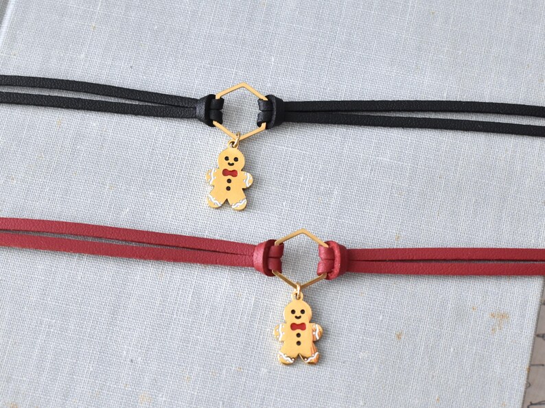 Gingerbread Man Christmas Choker. Gold Stainless Steel. 14 Leather ...