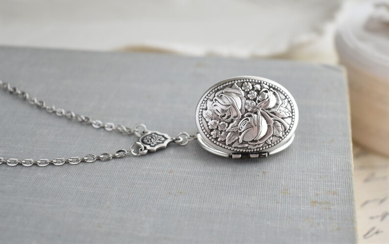Silver Floral Locket Necklace - Etsy
