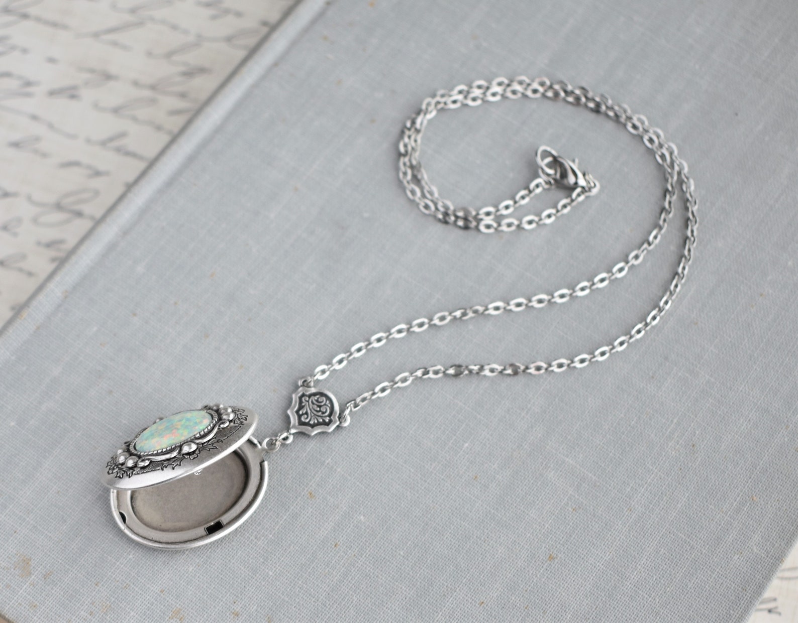 Mint Opal Locket Necklace. 8 Opal Colors to Choose From | Etsy