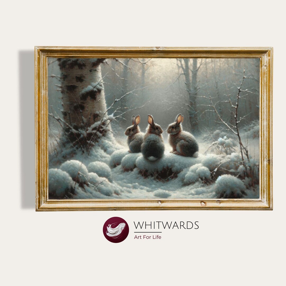 Snow Bunnies Vintage Printable, Moody Wall Digital Art, Christmas ...