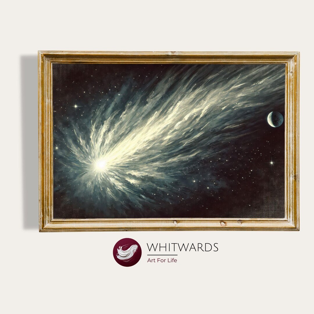 Vintage Comet Printable Art, Dark Oil Painting, Rustic Home Landscape ...
