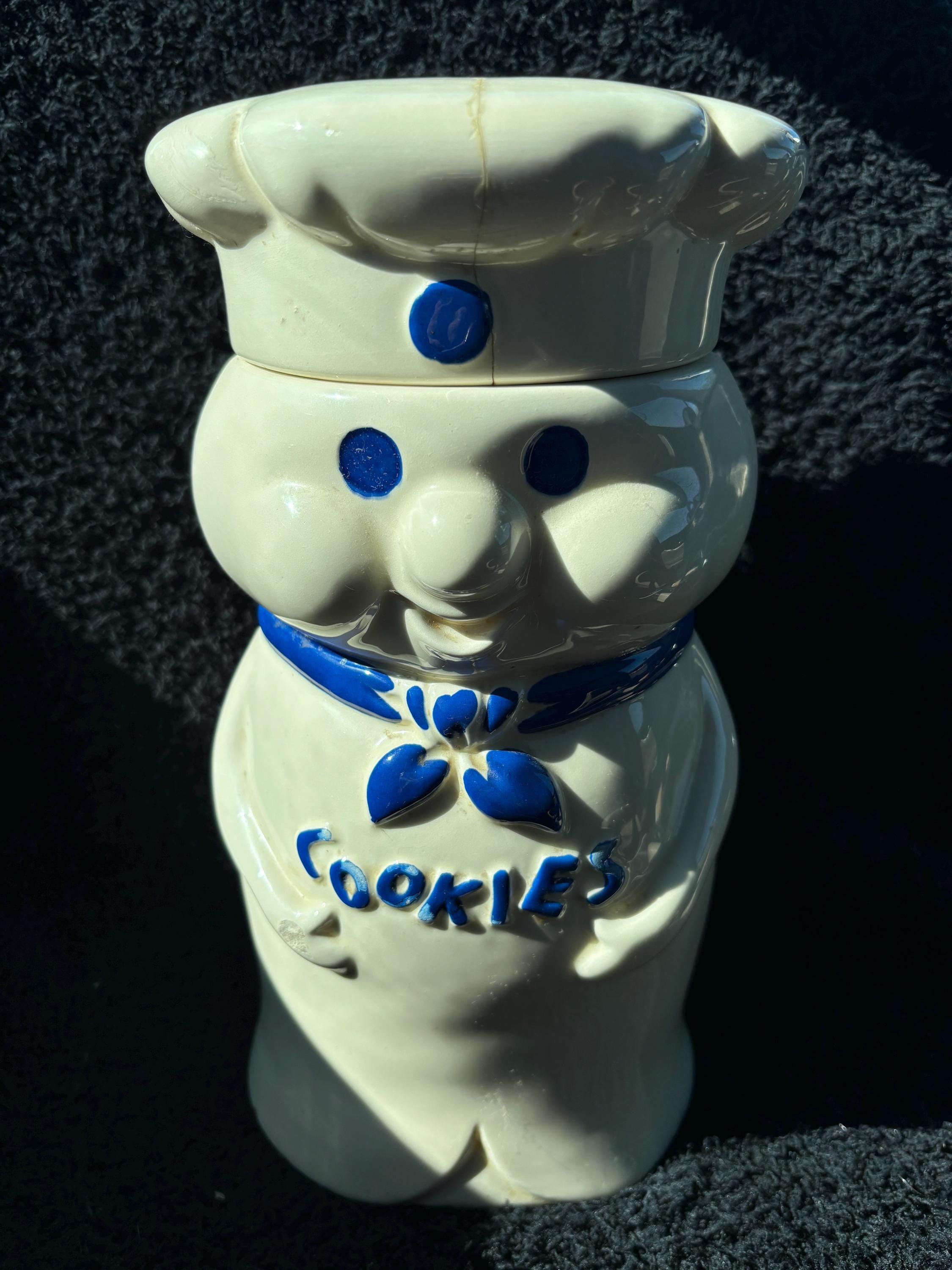 Vintage 1973 Pillsbury Doughboy Poppin Fresh Cookie Jar White & Blue ...