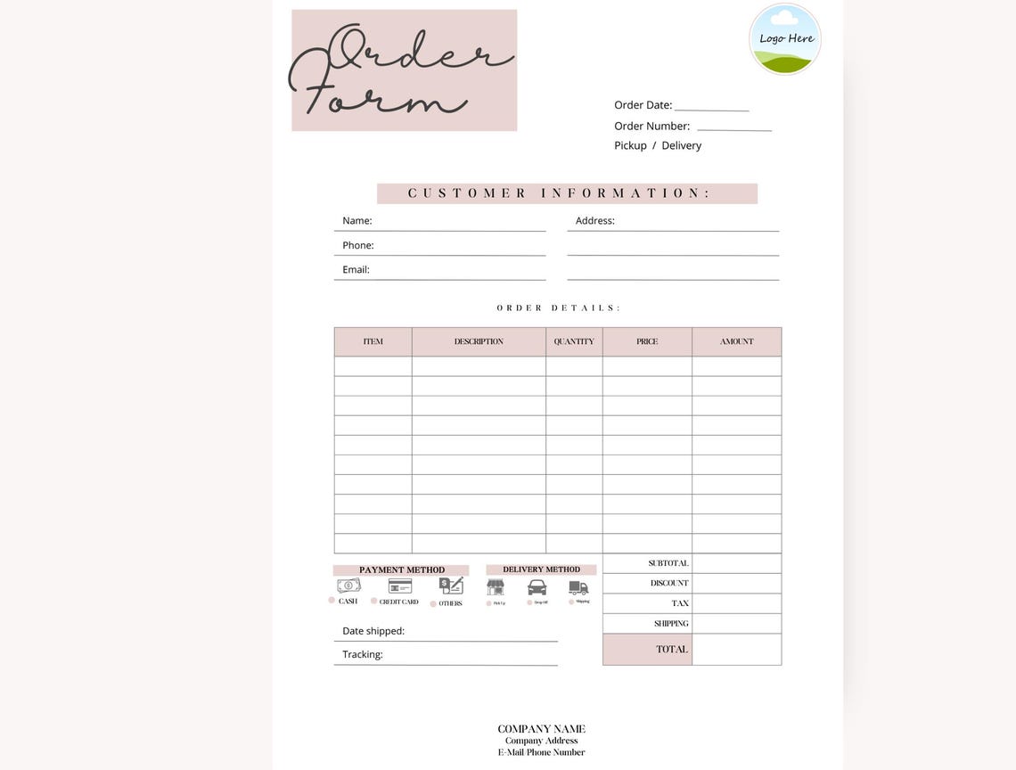 Business Operation Template, Custom Order Form, Order Form, Business ...