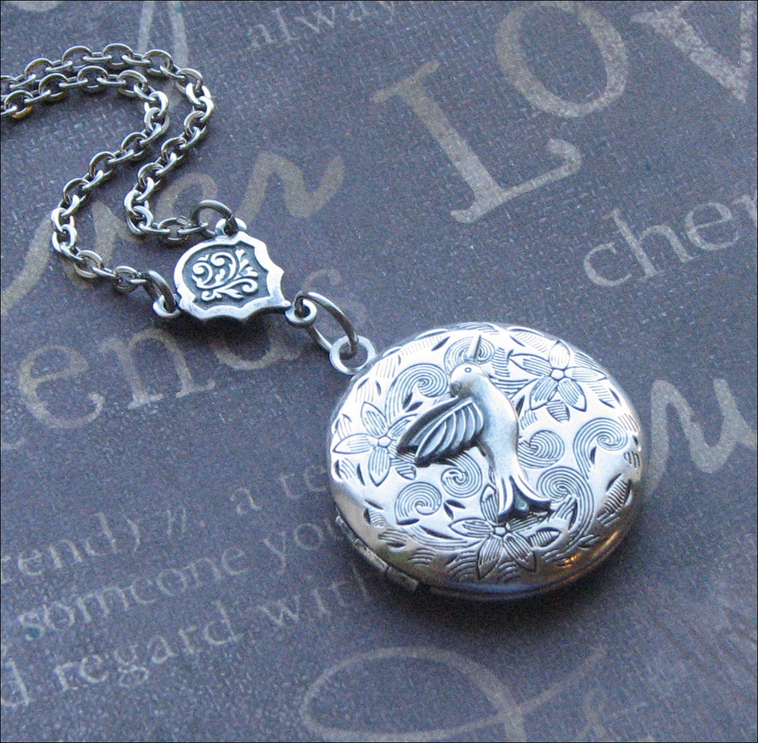 READY TO SHIP Hummingbird Locket Necklace Silver Locket Jewelry Womens ...