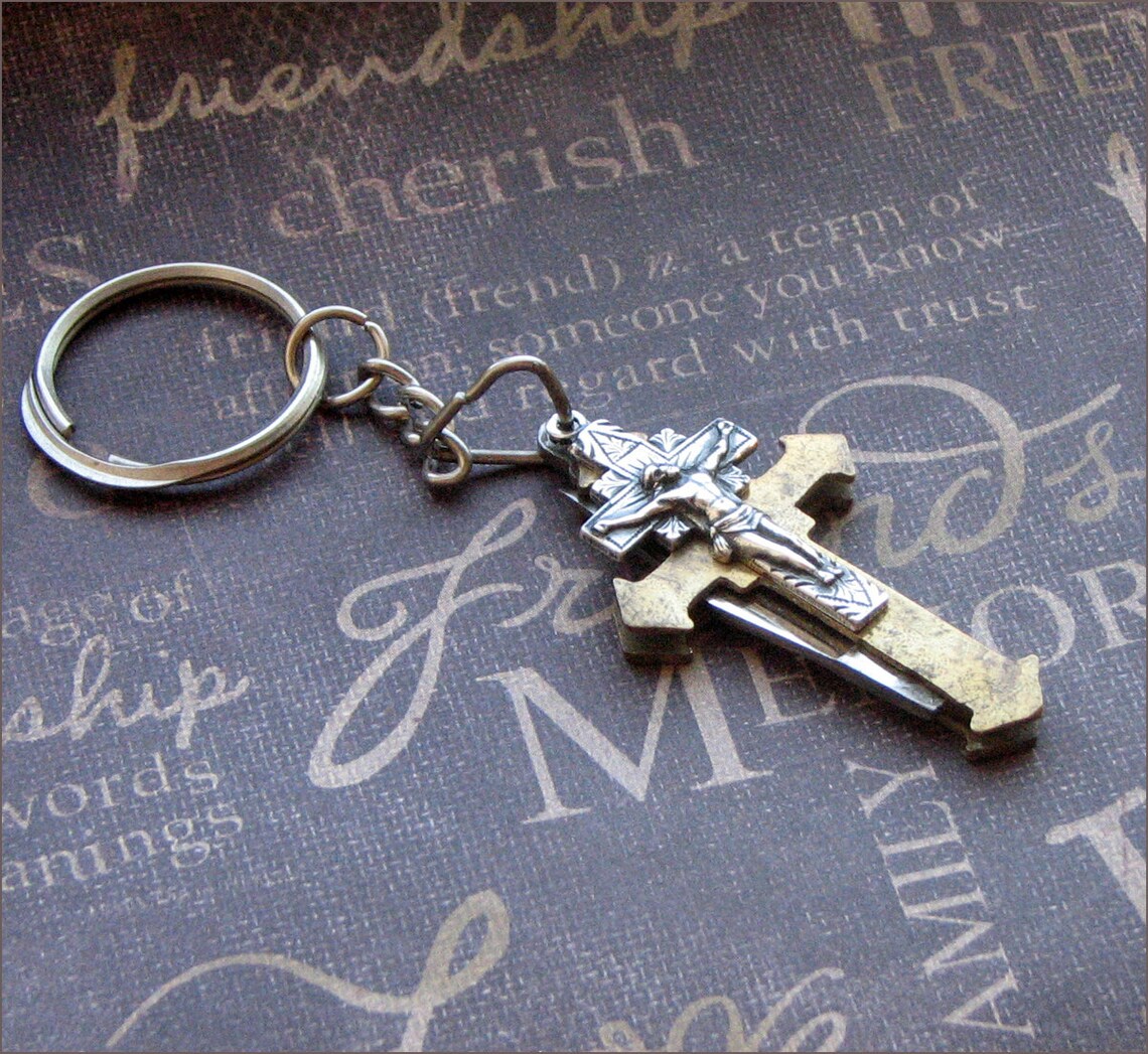 Vintage Pocket Knife Cross Keychain Enchanted Faith - Etsy
