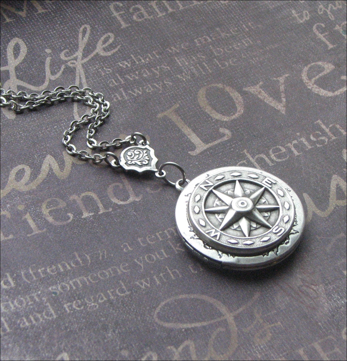 Compass Locket Necklace Silver Compass Jewelry Photo Picture | Etsy