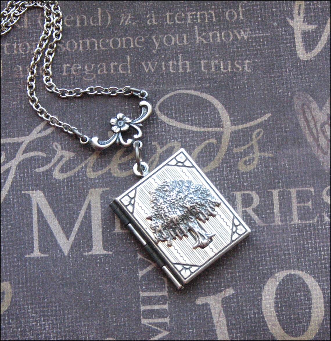 Silver Tree Book Locket Necklace Enchanted Tree of Life - Etsy
