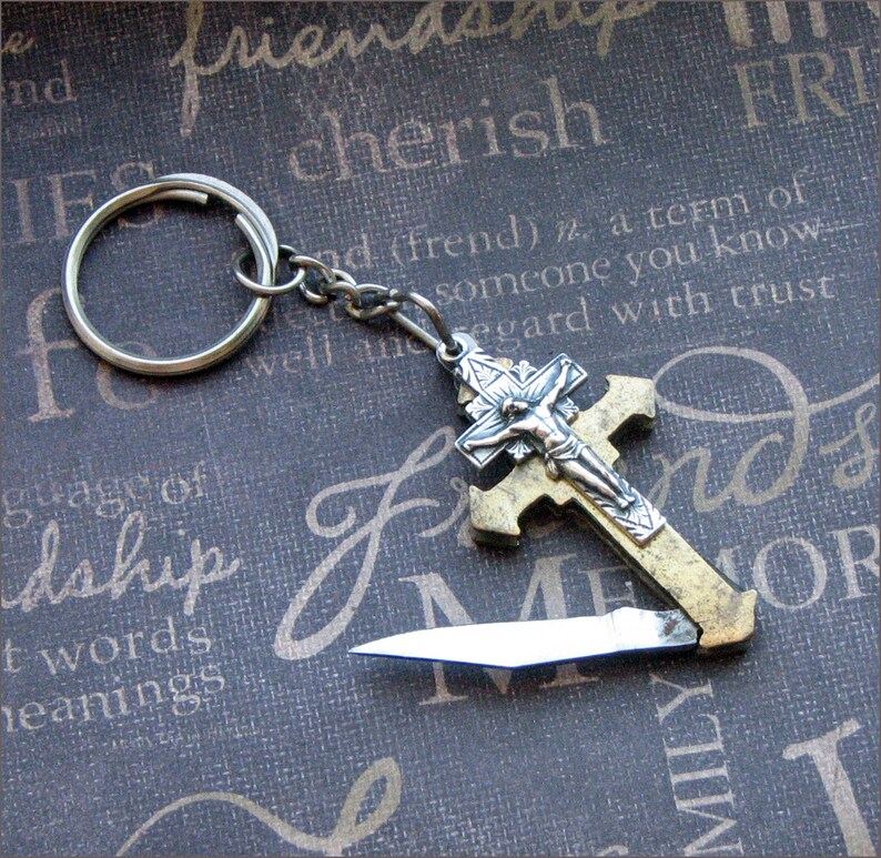 Vintage Pocket Knife Cross Keychain Enchanted Faith - Etsy