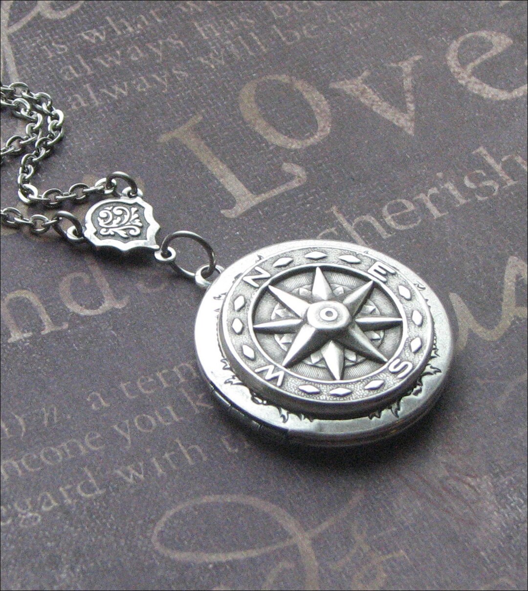 READY TO SHIP Compass Locket Necklace Silver Compass Jewelry Photo ...