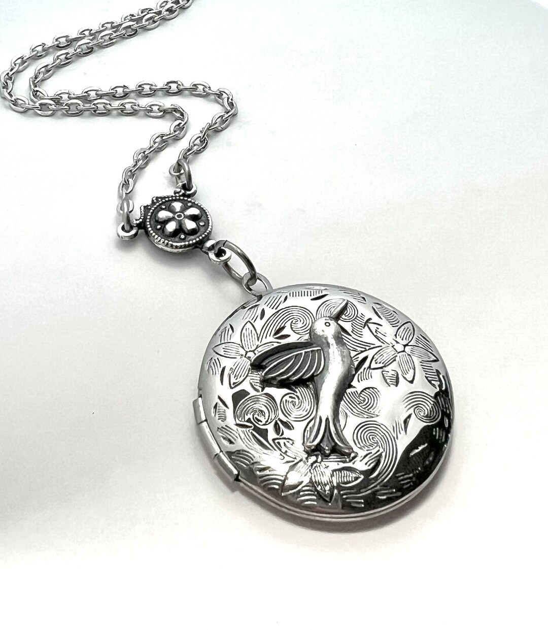 Hummingbird Locket Silver Necklace Bird Jewelry Round - Etsy