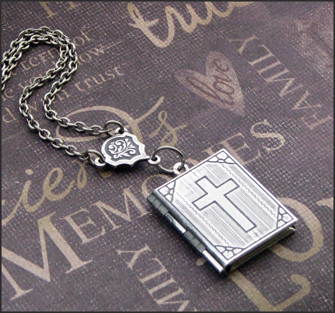 Silver Book Locket Necklace- Enchanted Book of Faith - Jewelry by ...