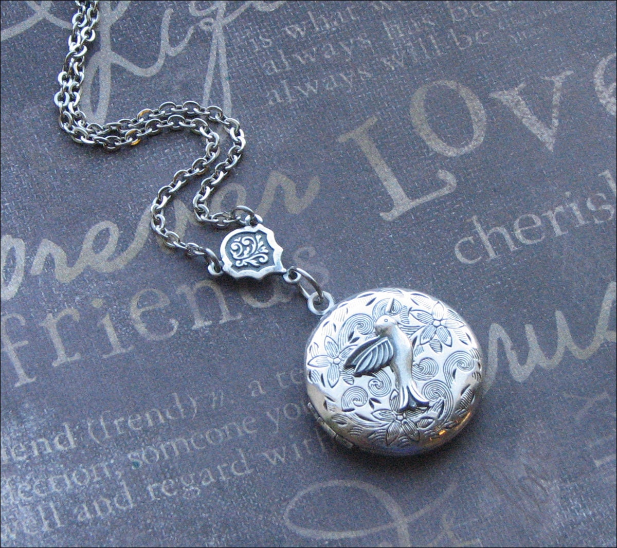 Hummingbird Locket Silver Necklace Bird Jewelry Round | Etsy