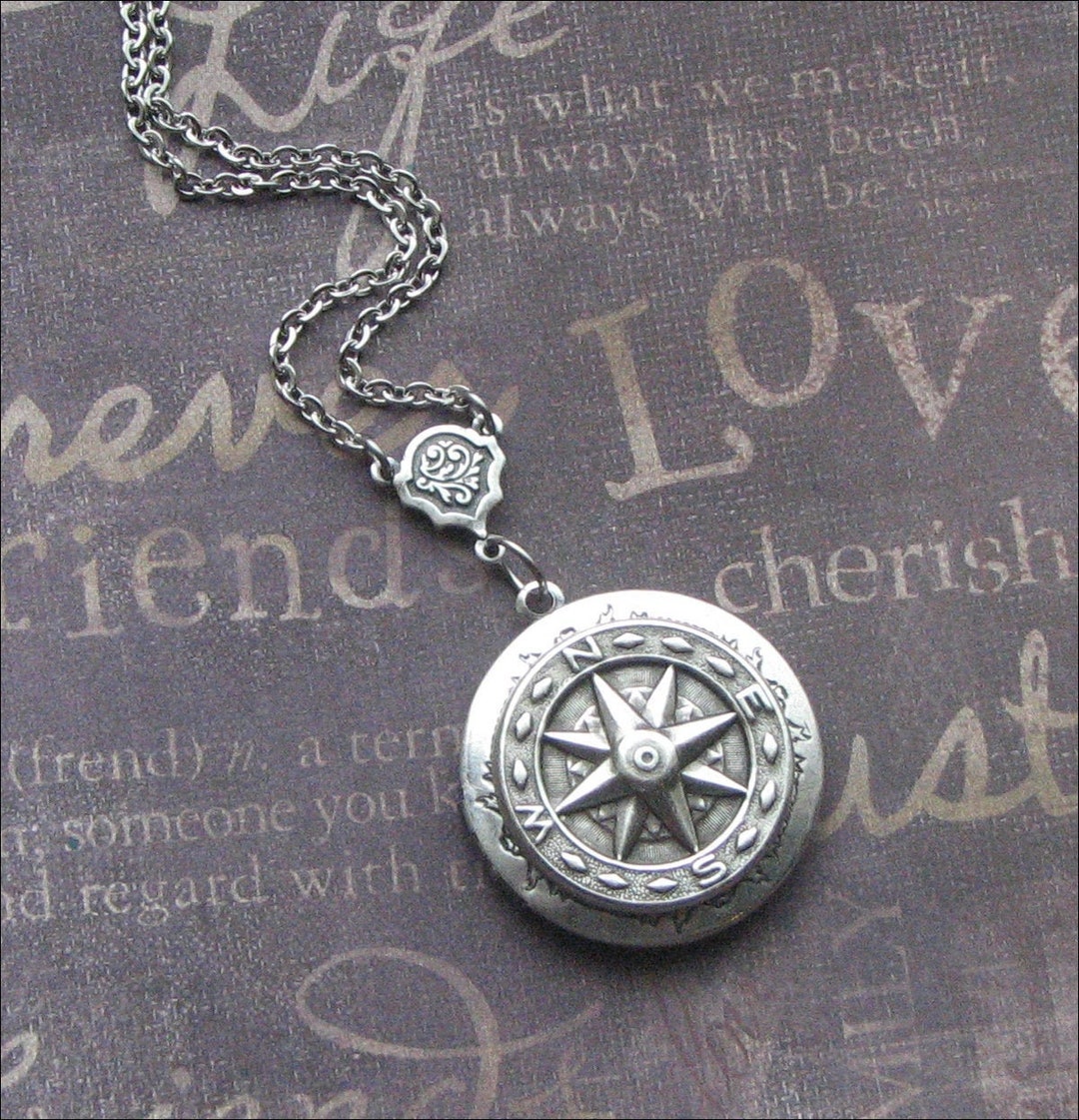 Compass Locket Necklace Silver Compass Jewelry Photo Picture - Etsy