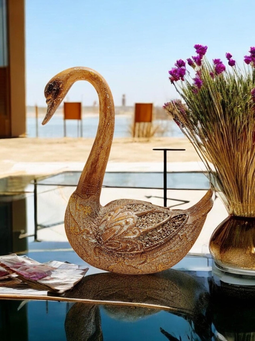 Gold Swan, Decoration Swan Statue, Swan Sculpture, Home Decoration ...