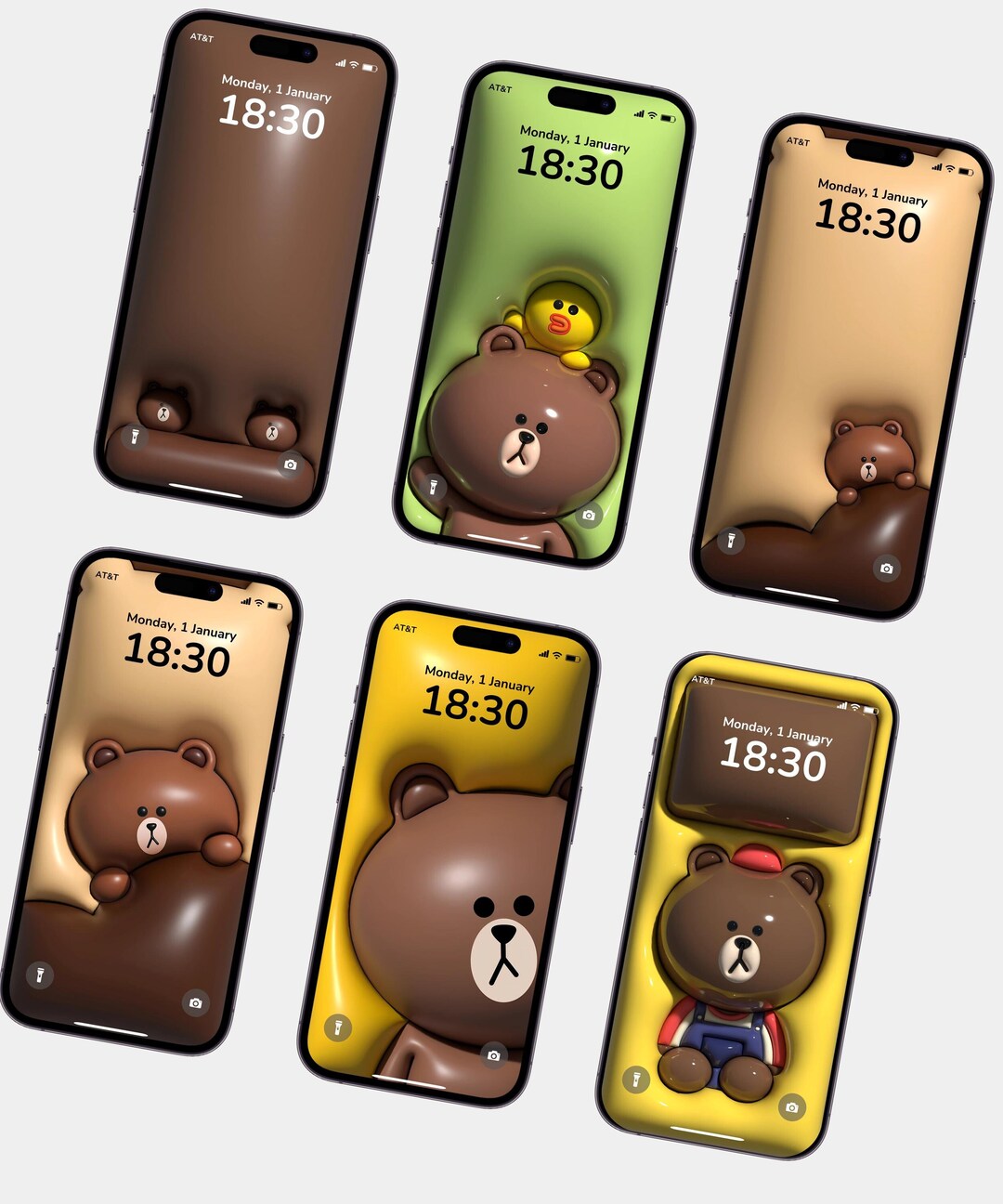 6 X 3D Line Friends iPhone Wallpaper Ultimate Undle, Brown Line Friends ...