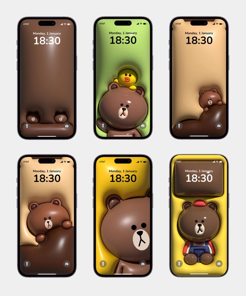 6 X 3D Line Friends iPhone Wallpaper Ultimate Undle, Brown Line Friends ...