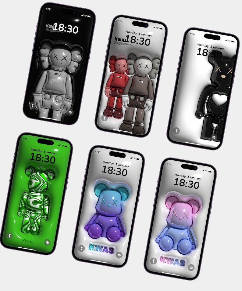 6 X 3D KAWS iPhone Wallpaper Supreme Bundle Pack, 3D Ios Wallpaper, 4K ...