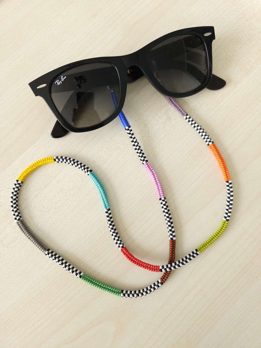Beaded Eyeglass Chain: Czech Glass Beads, Checkered Design - Unique ...