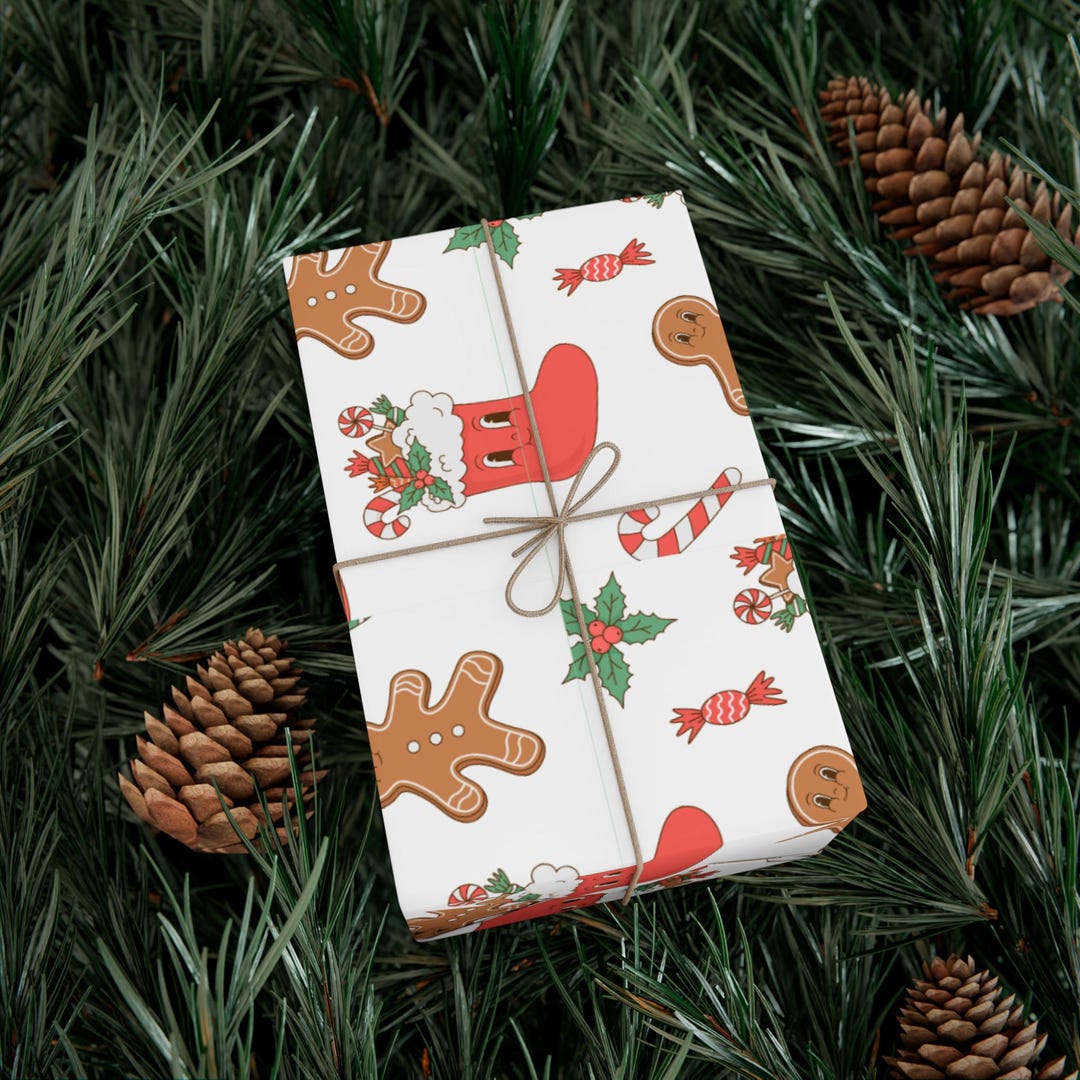 Wrapping Paper Set, Christmas Vintage Gingerbread Gift Wrap Retro ...