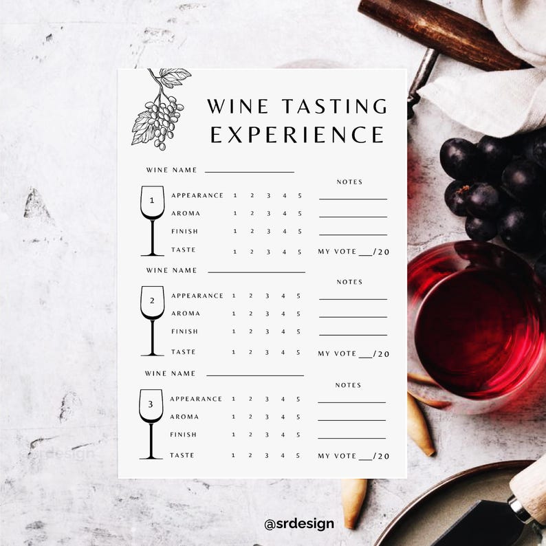 Wine Tasting Scorecard A5 Editable and Printable Wine Tasting Template for Events or Parties - Etsy