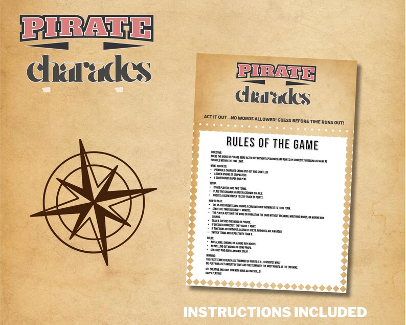 Pirates Charades Game Printable | Charades Party Game | Pirates Theme ...