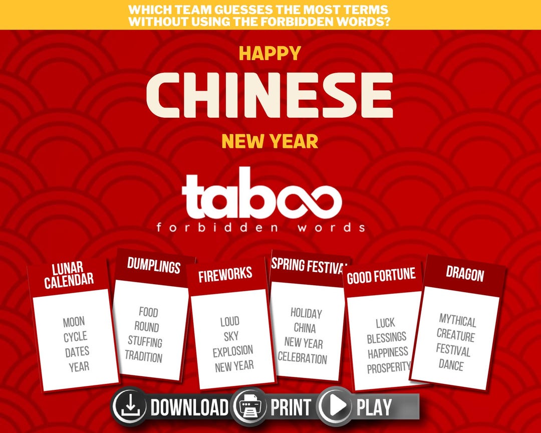 Chinese New Year Taboo Game Printable | Taboo Party Game | Chinese New ...