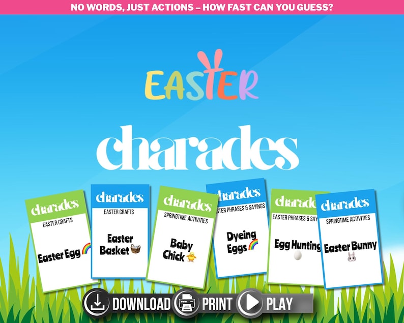 Easter Charades Game Printable | Charades Party Game | Easter Theme ...