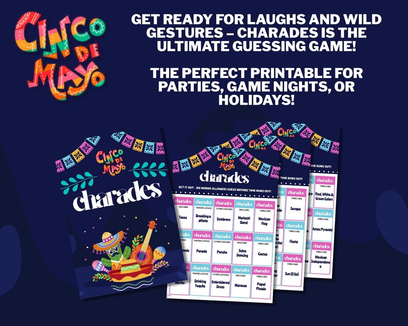 Cinco De Mayo Charades Game Printable | Charades Party Game | Cinco De ...