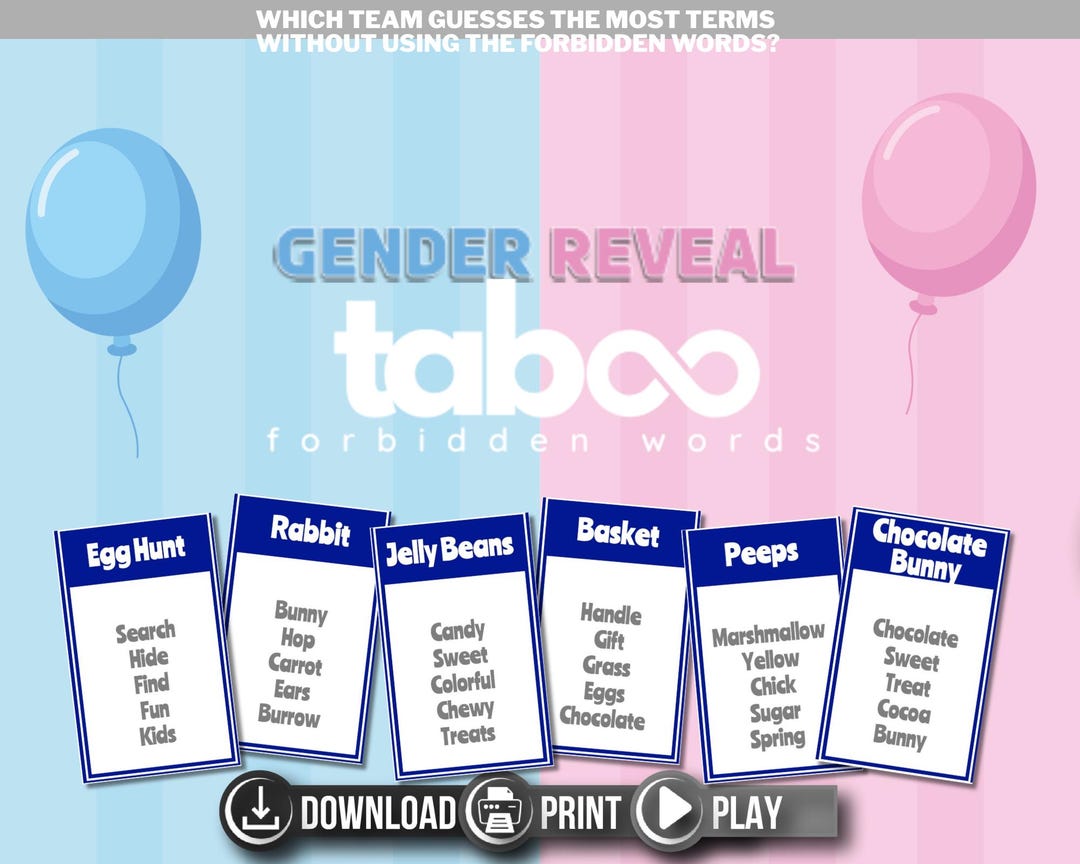 Gender Reveal Taboo Game Printable | Taboo Party Game | Gender Reveal ...
