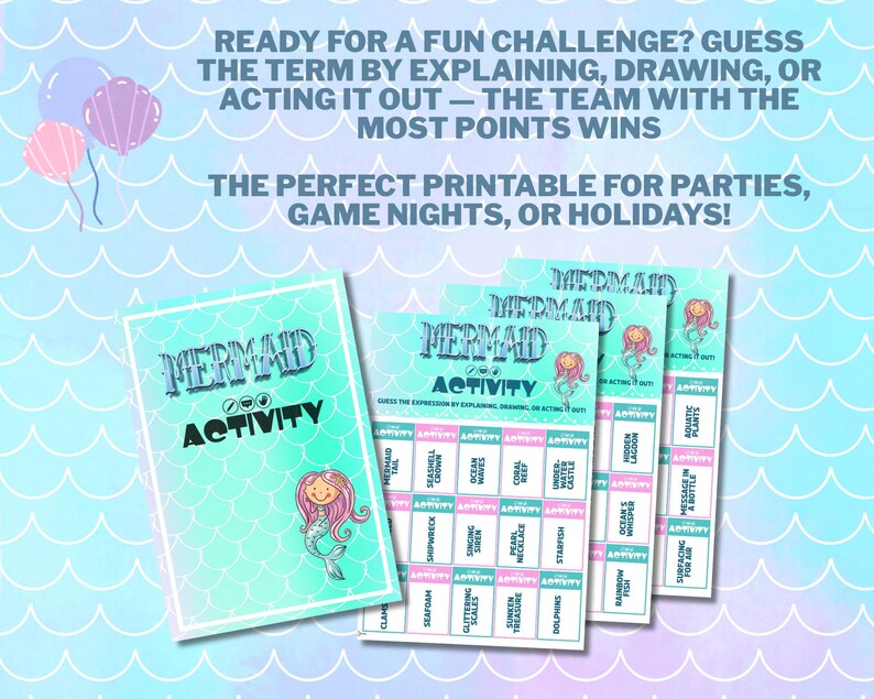 Mermaid Activity Game Printable | Activity Party Game | Mermaid Theme ...