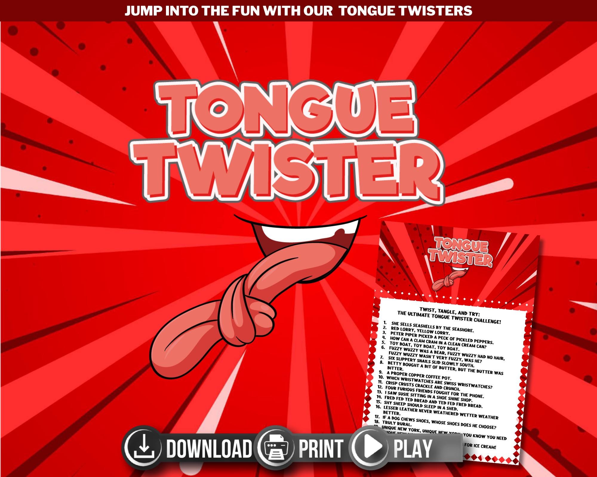 Classic Tongue Twisters Printable | Fun Challenge Game | Family or ...